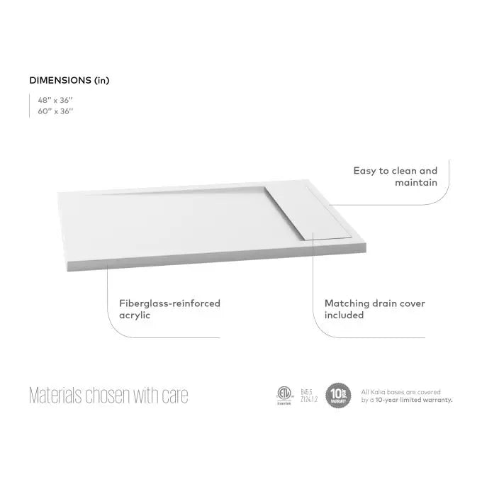 Kalia Opure 48x36 Rectangular Shower Base With Tile Flange Kit ...